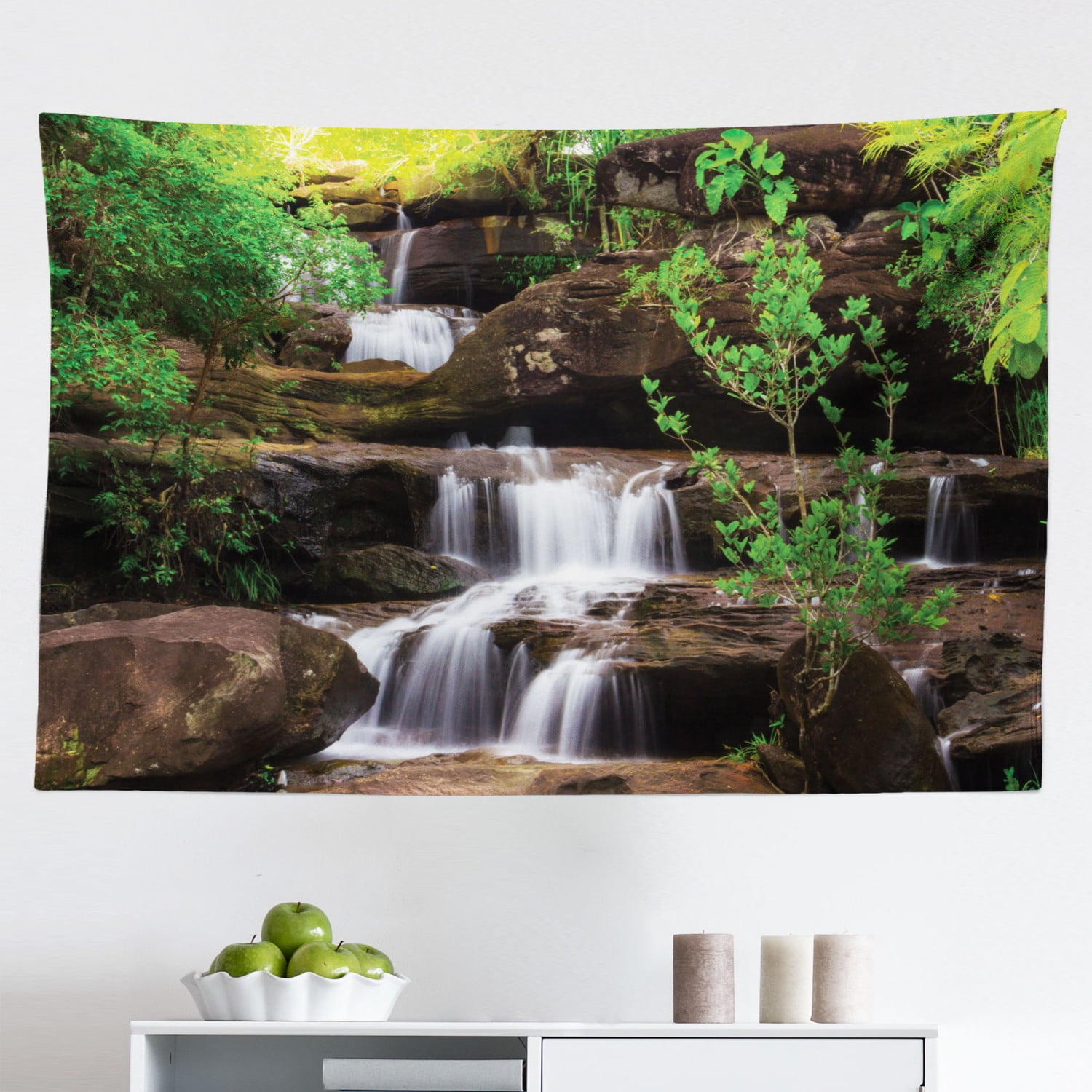 Waterfall Tapestry, Waterfalls Flows Through Giant Rocks Surrounded by ...