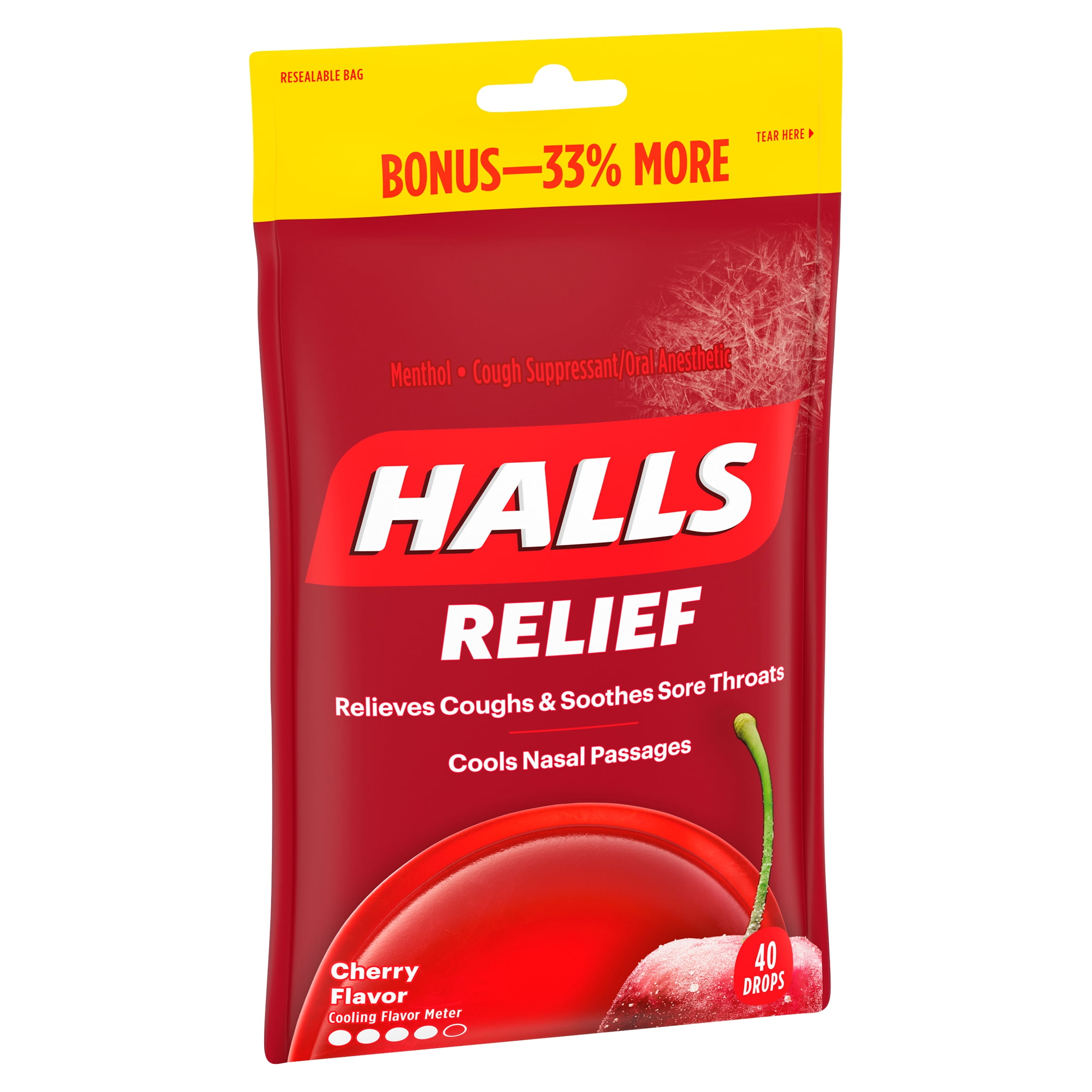 Halls Relief Cherry Flavor Drops, 40 count - Walmart.com
