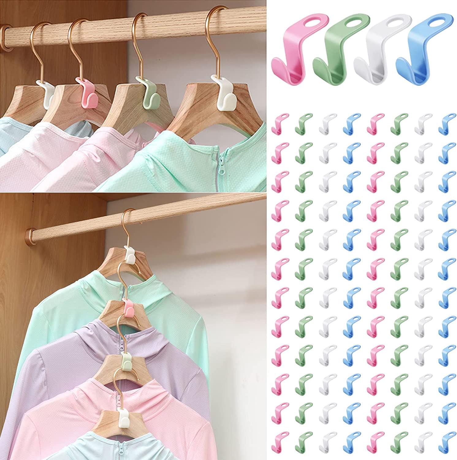 Clothes Hanger Connector Hooks 100 Pack,Plastic Space Saving Hanger ...