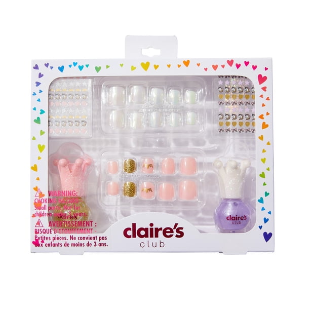 Claire's Cosmetics Princess Nail Set, 2 nail polishes, 2 sets of pre ...