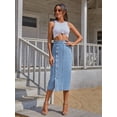 Blue Light Wash Denim Midi Skirt With Front Button Closure And High ...