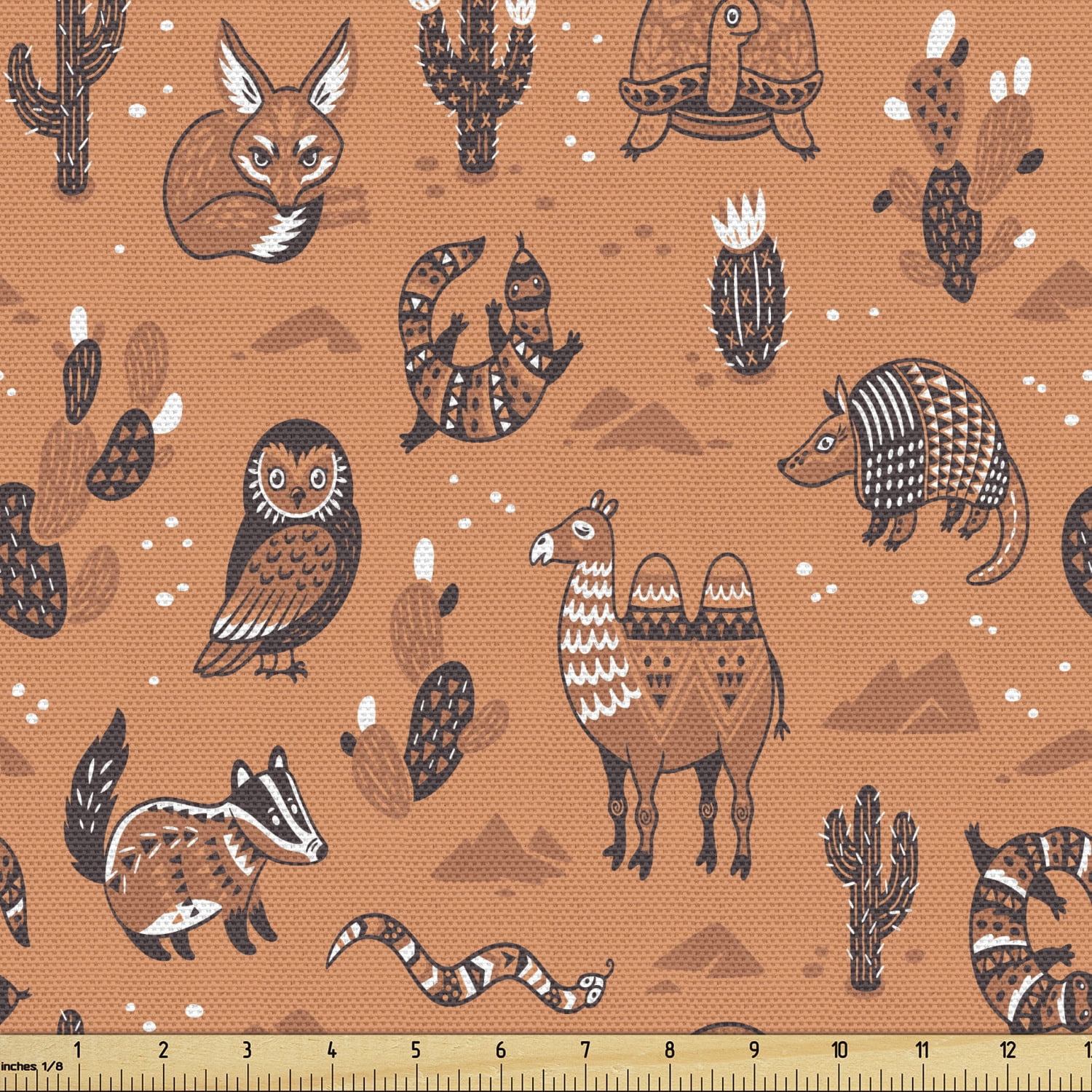 Animal Fabric by the Yard, Exotic Desert Mammals Camel Fox Owl ...