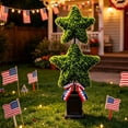 35.4in Double Star Patriotic Potted Greenery with Bow Artificial ...