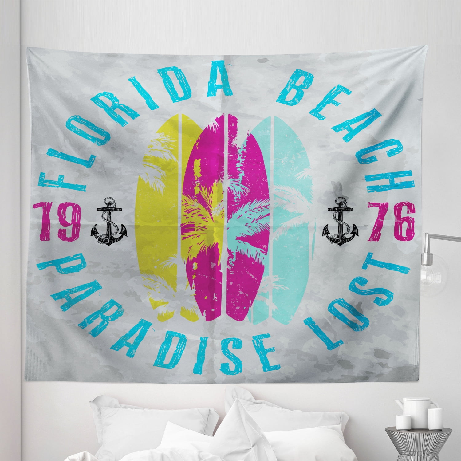 Florida Tapestry, Weathered Colorful Surfboards and Hand Drawn Anchors ...