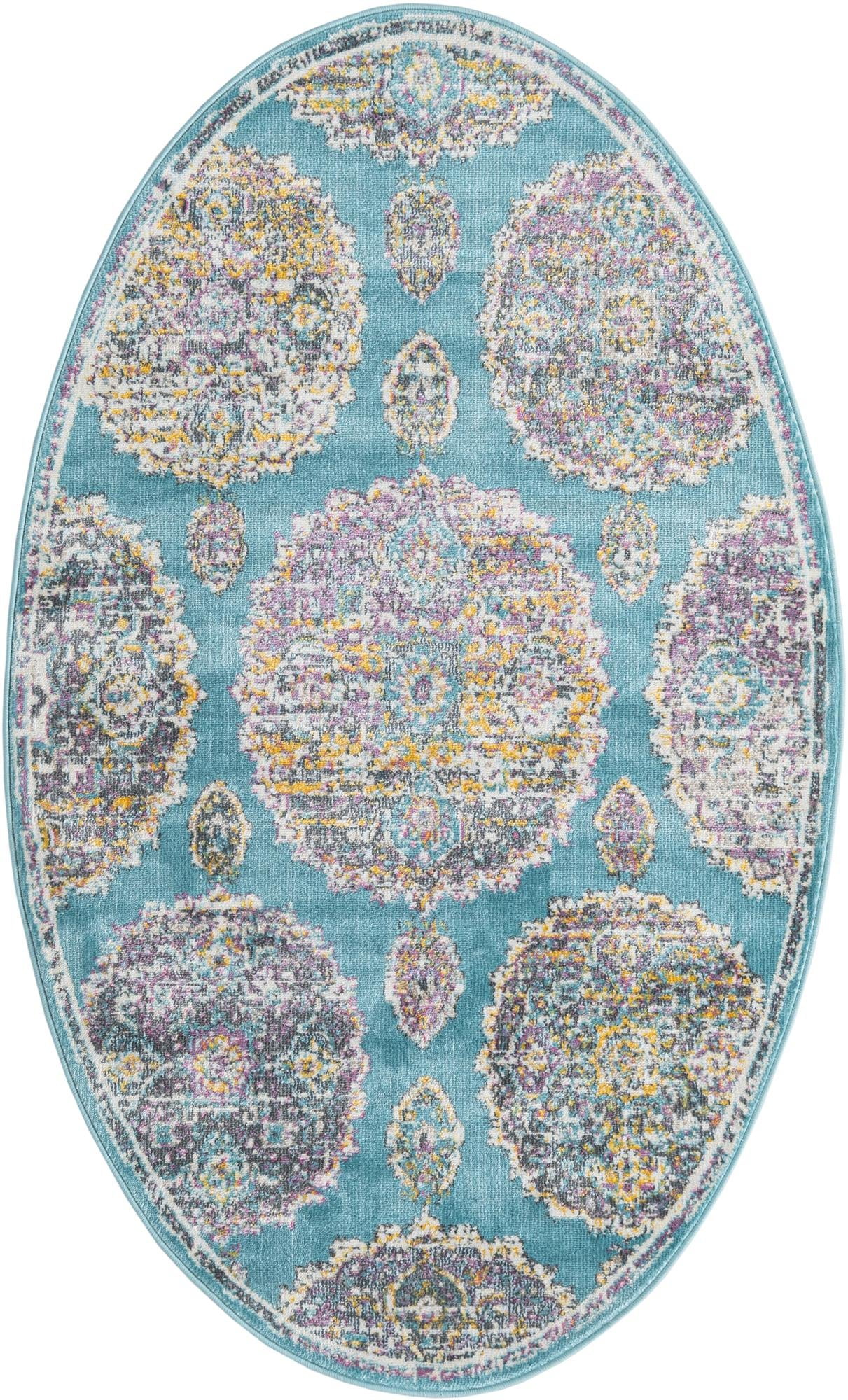 Rugs.com Paragon Collection Rug – 3' x 5' Oval Blue Medium-Pile Rug ...