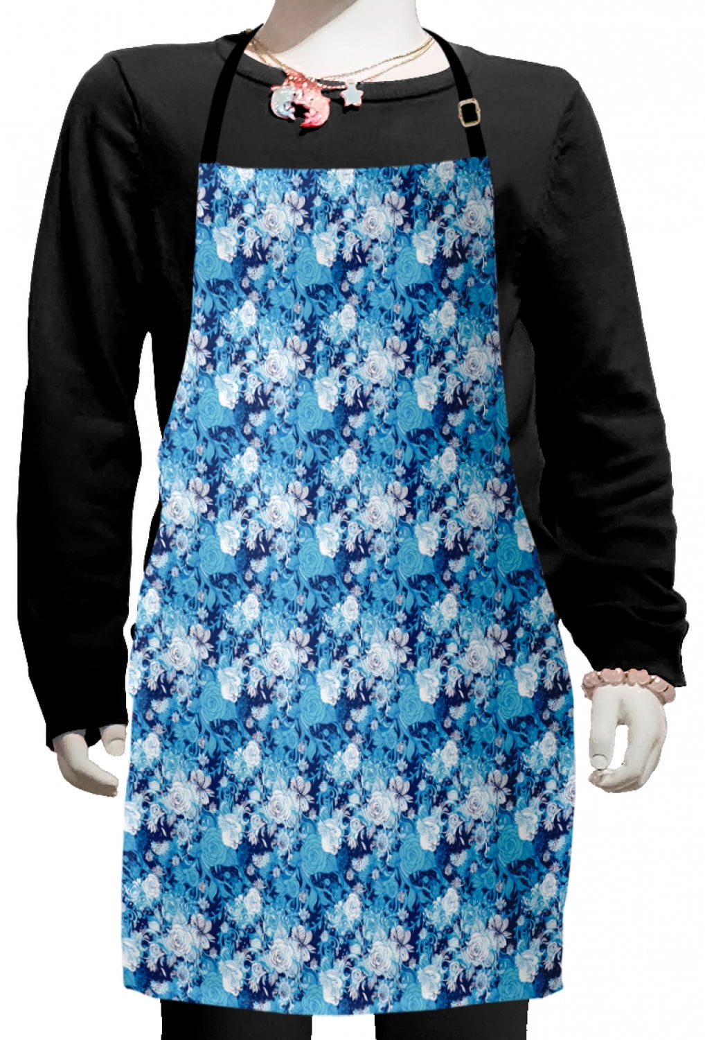 Flower Kids Apron, Continuous Pattern of Blue Color Palette Roses, Boys ...
