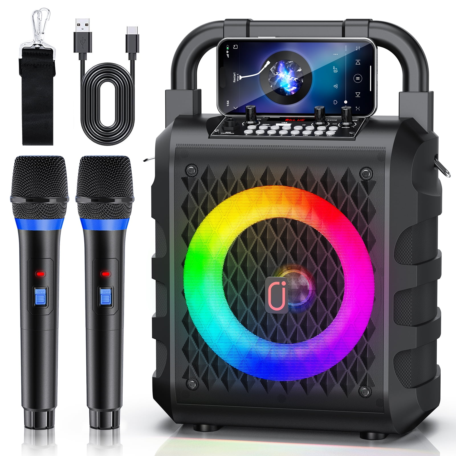 JYX Karaoke Machine, Bluetooth Karaoke System with 2 Wireless ...