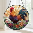 Round Rooster Farm Scene Stained Glass Style Suncatcher, Rustic ...