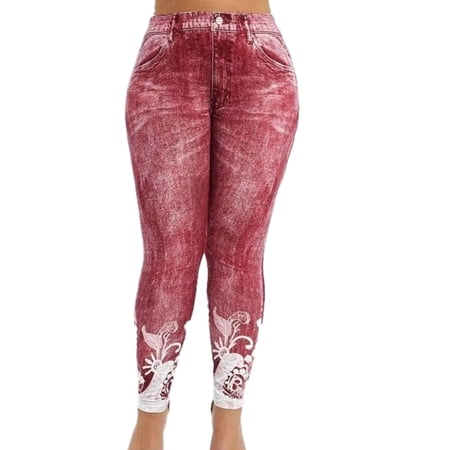 Sexy Dance Women Fake Jeans High Waist Look Print Jeggings Tummy ...
