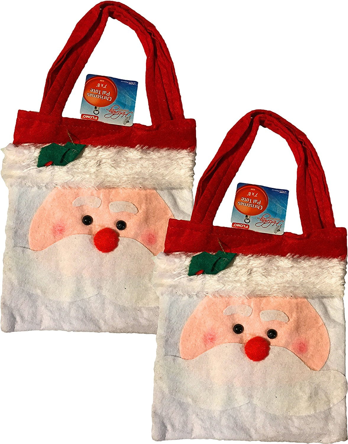 7" x 8" Christmas Holiday Kids Childrens Santa Fabric Small Tote Bags ...