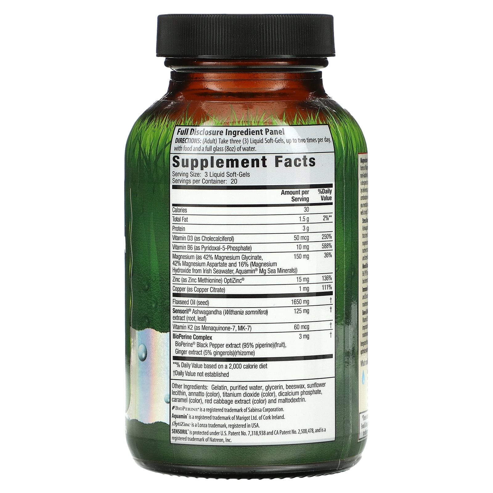 Triple Source Magnesium + Ashwagandha, 60 Liquid Soft-Gels, Irwin Naturals