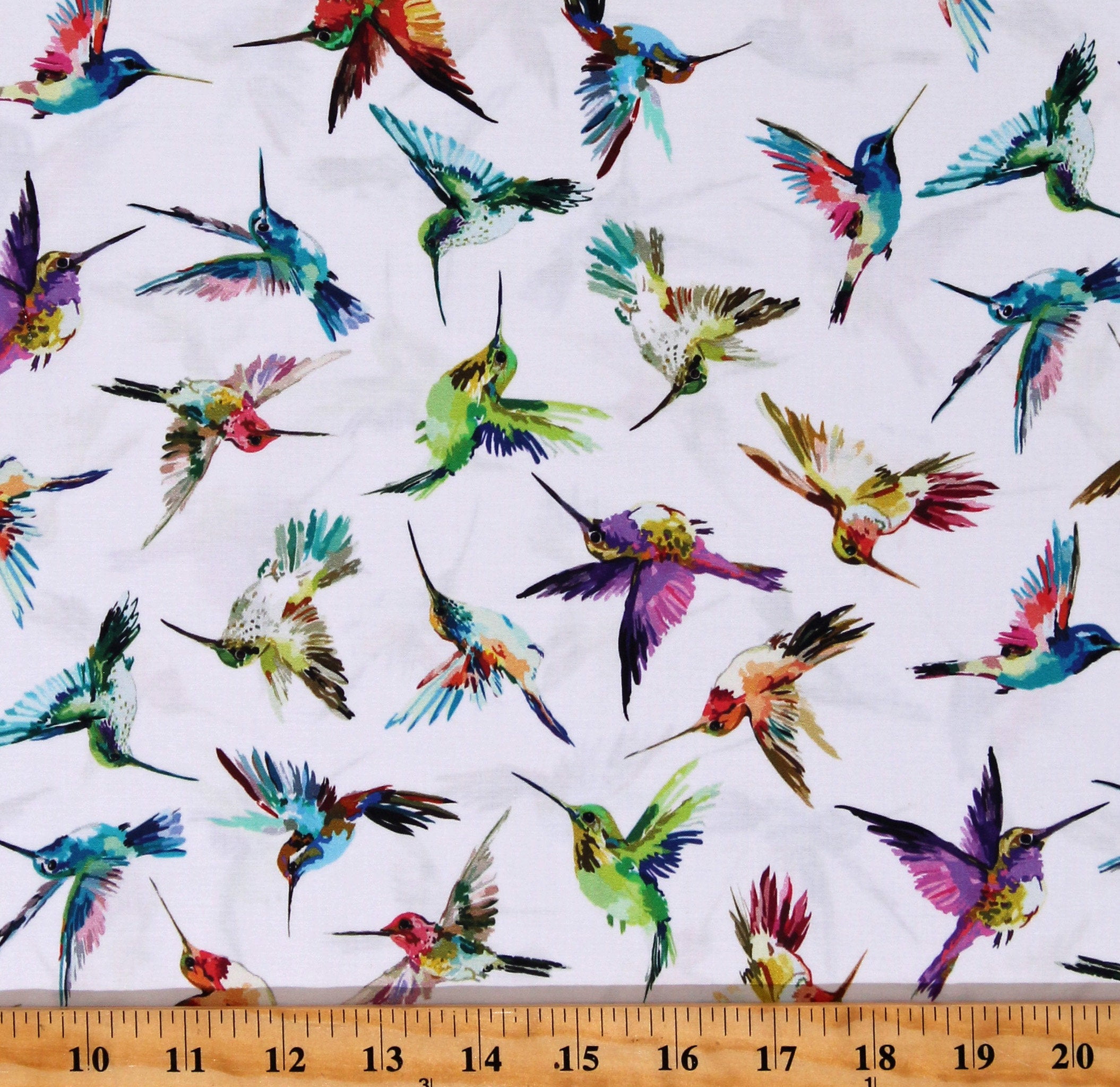 Cotton Hummingbirds Rainbow Colorful Birds Cotton Fabric Print by the ...