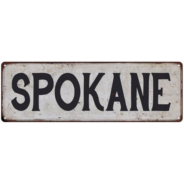 SPOKANE Vintage Look Rustic Metal 8x24 Sign City State 108240041141 ...