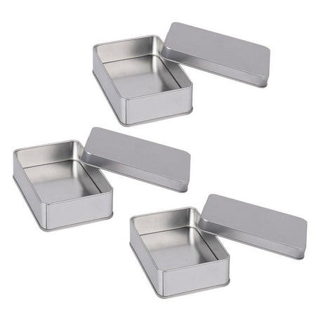 3 pieces Small tin cans with lids Rectangular metal cans cans | Walmart ...