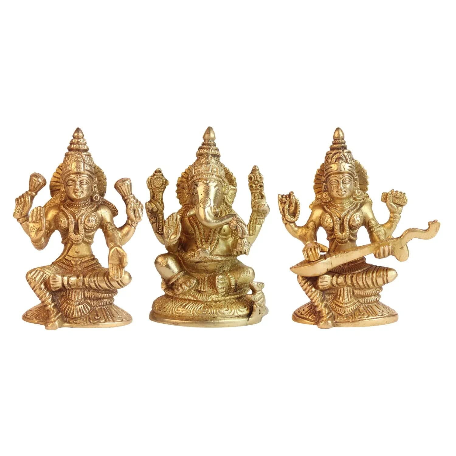 Brass World Brass Lakshmi Ganesha Saraswati Idol Ganesh Laxmi Murti
