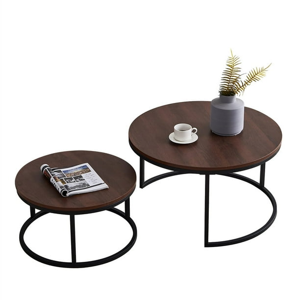 2 Piece Set Nesting Round Coffee Table Modern Unique Design Overlapping ...