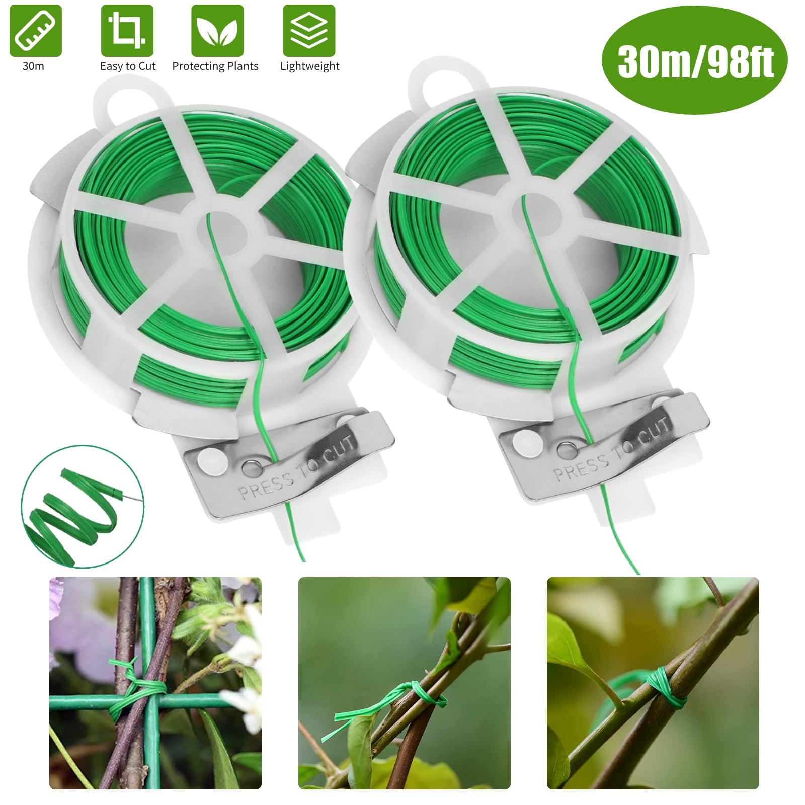 Celectigo Plant Twist Ties, 2-Rolls 98Ft Garden Plant Ties with Cutter ...