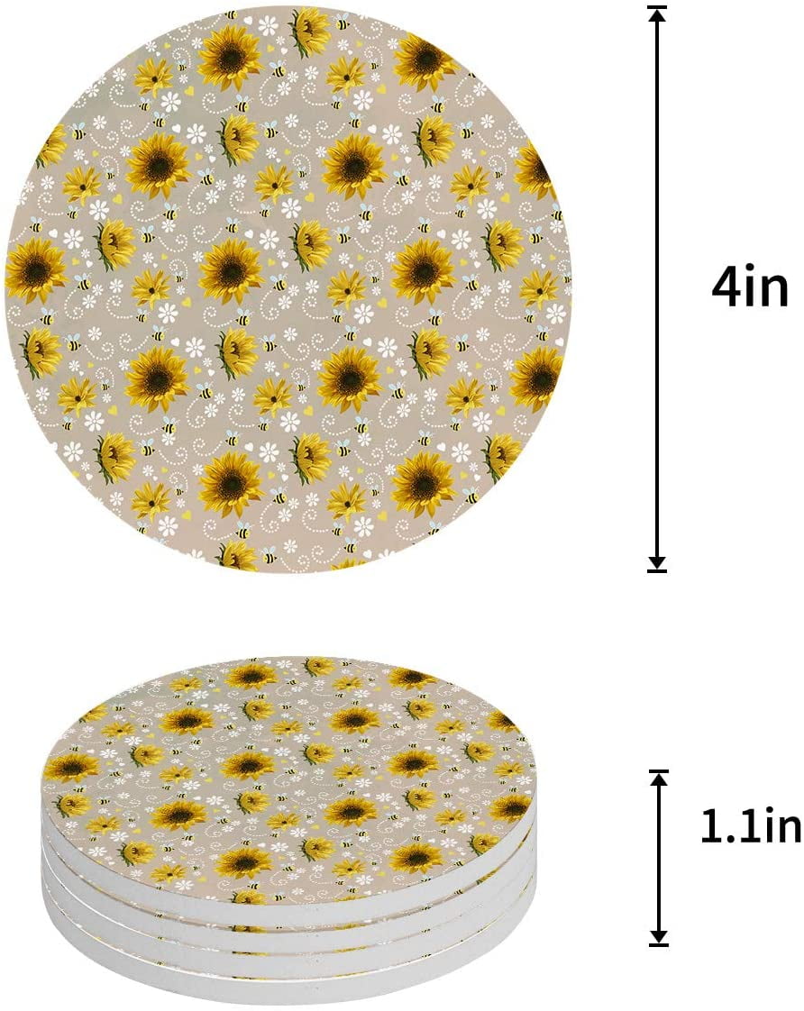 ZHANZZK Sunflowers You Are My Sunshine Set of 8 Round Coaster for ...