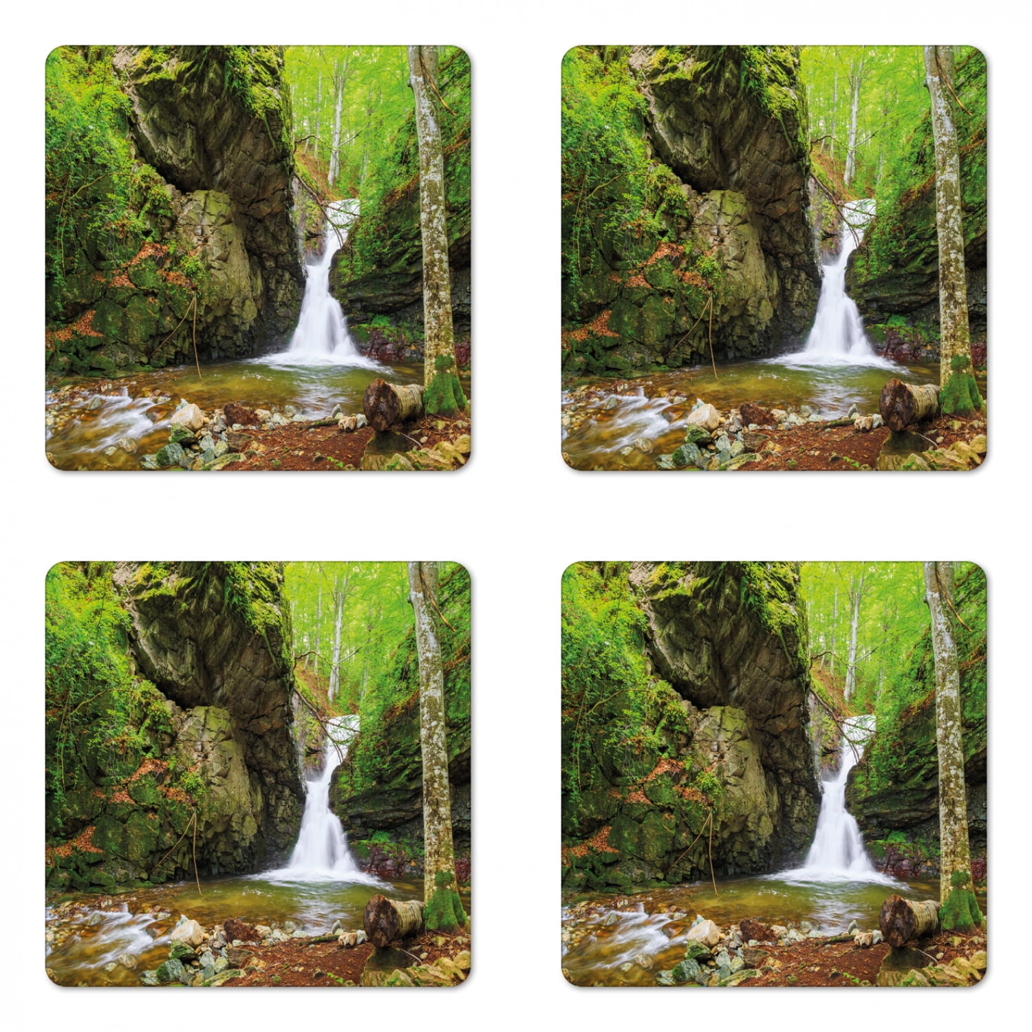 Waterfall Coaster Set of 4, Waterfall in Spring Season Like Winter in ...