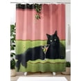 Black Cat Shower Curtain, Boho Lack Animal Cocktail Party Olive Green ...