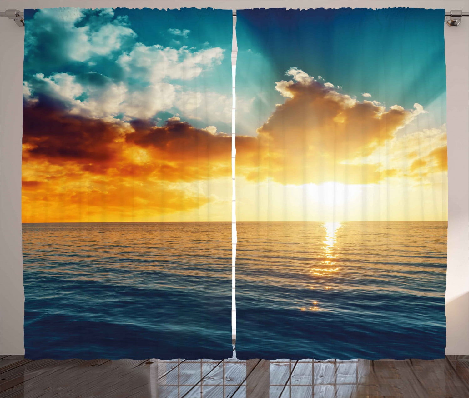 Ocean Curtains 2 Panels Set, Majestic Sunset over the Sea Scenic ...