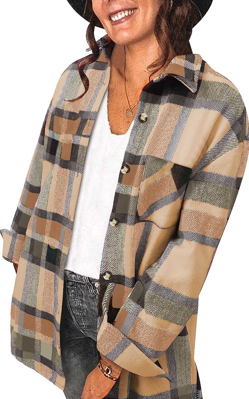 Fantaslook Womens Plaid Shirts Flannel Shacket Jacket Long Sleeve ...