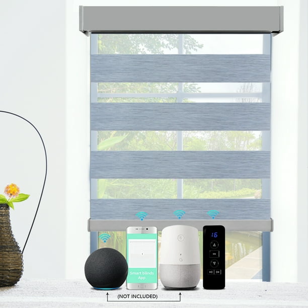 MING CHEN Smart Motorized Zebra Roller Blinds with Remote, Alexa Automatic Electric Remote ...