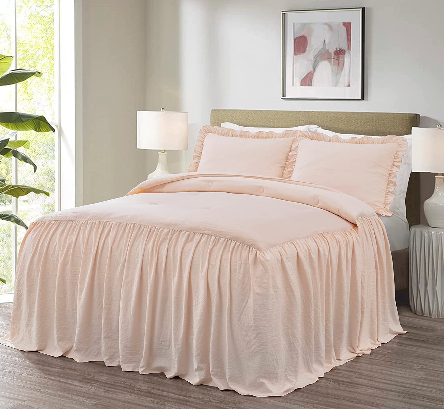Chezmoi Collection Sinclair 3-Piece Ruffle Skirt Bedspread Set, Queen ...