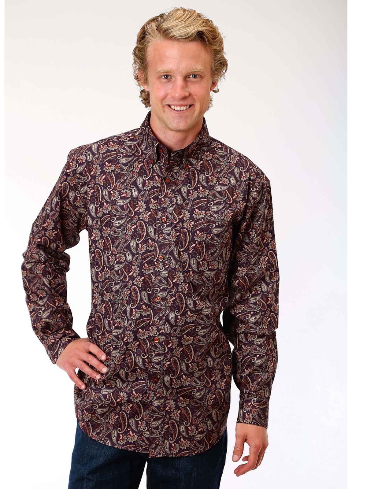 Roper - Roper 0326 Men's Long Sleeve Shirt Western Paisley Purple ...