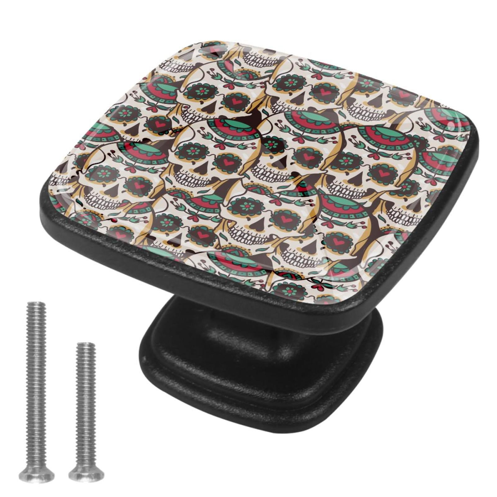4 Pcs Cabinet Handle Drawer Pulls Skull Knobs with Screws Square ...