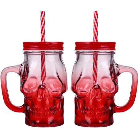 Glass Cups with Straw and Lid, Skull Mason Jar, Tumblers, Drinking Jars ...