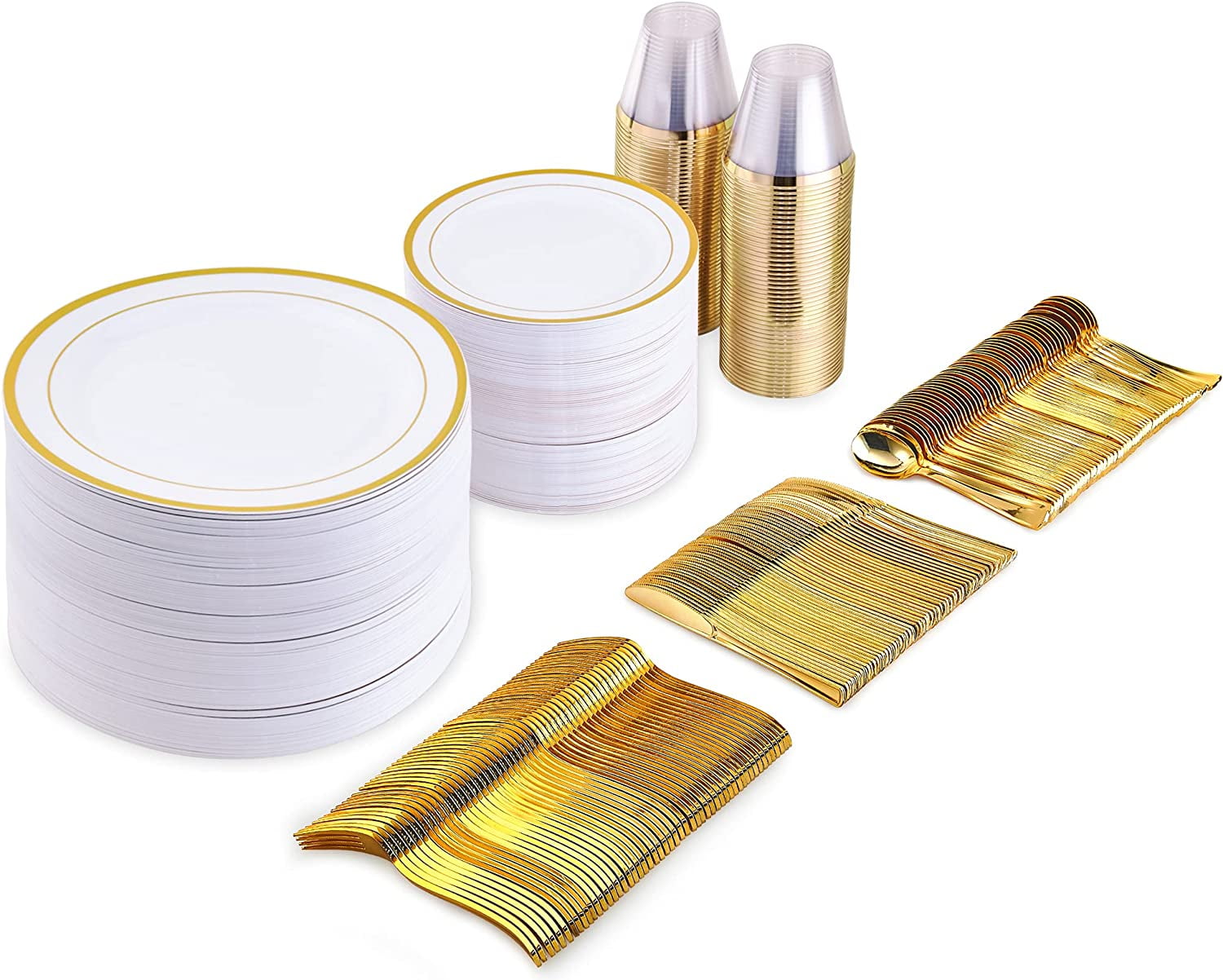600 Piece Gold Dinnerware Set–200 Gold Plastic Plates–Set of 300 Gold ...