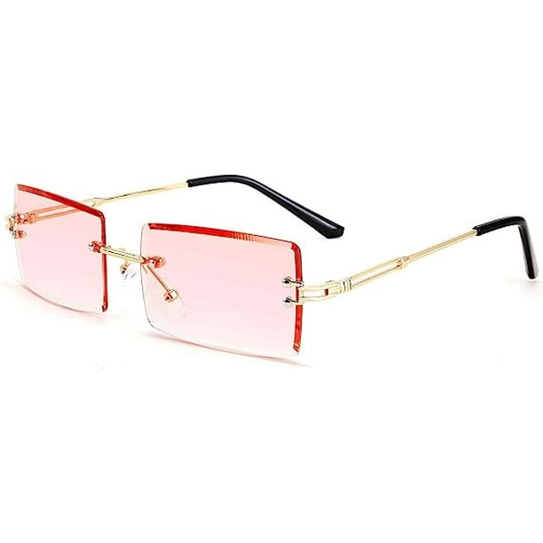 A pair of retro rimless sunglasses rectangular frameless candy-colored ...