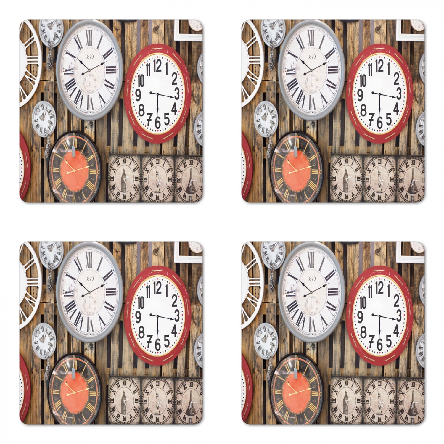 Clock Coaster Set of 4, Antique Clocks on the Wall Instruments of Time ...