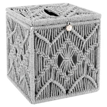 Mkono Boho Decor Metal Cube Woven Tissue Box Cover, Square Paper Holder ...