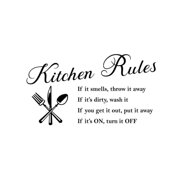 Black 22" X 13" Kitchen Rules Art Home Mural Vinyl wall art ...
