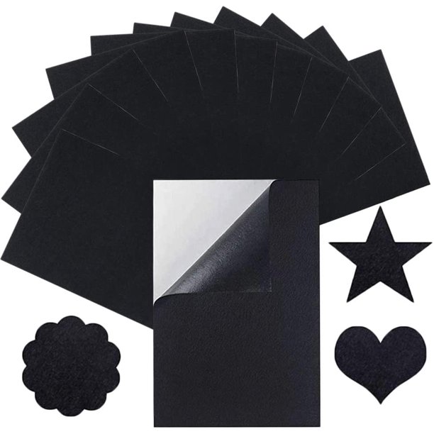 12 Pcs Black Adhesive Craft Felt Fabric Sheets Self-Adhesive Back Felt ...
