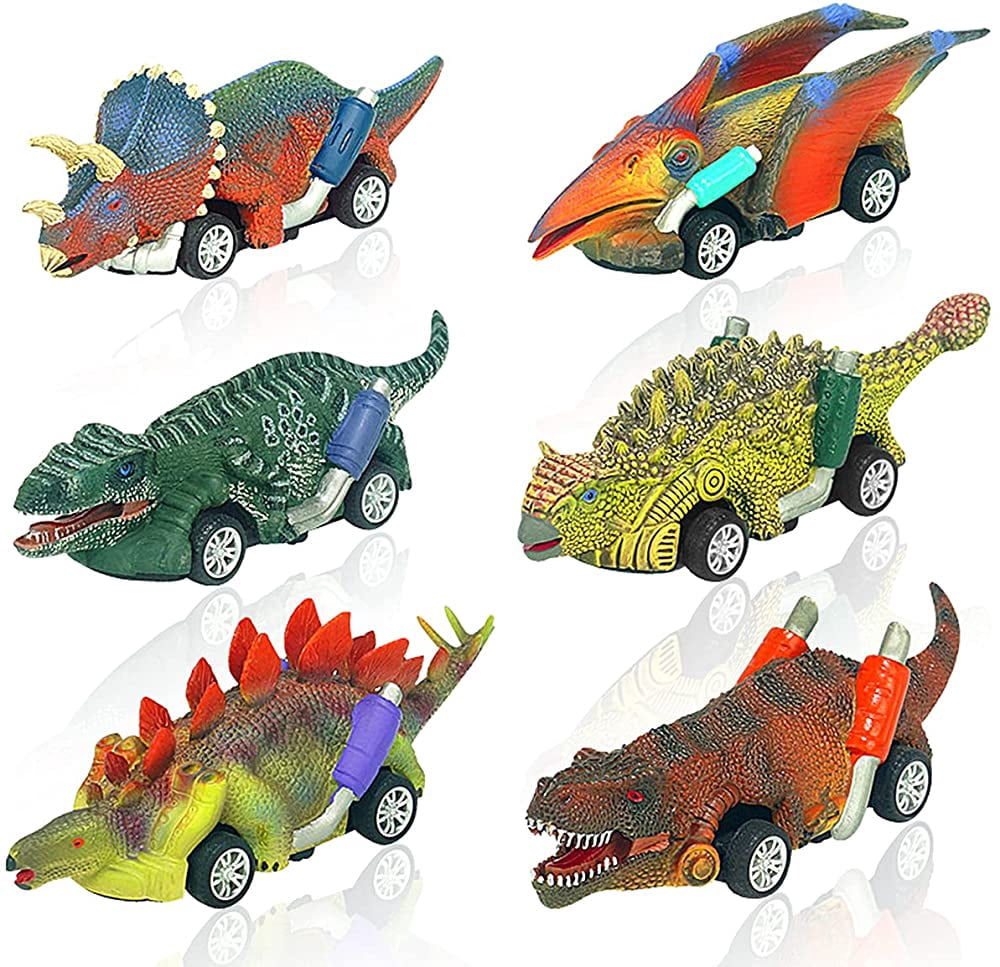 Miuline Dinosaur Pull Back Cars, 6 Pcs Dinosaur Cars for Boys Girls ...