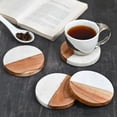 Round Marble & Wooden Coasters – Set of 4 Alabaster Marble and Wood ...