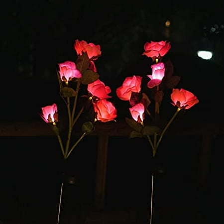 Solar Garden Rose Lights 2 Pack Realistic Solar Outdoor Flower Lights ...