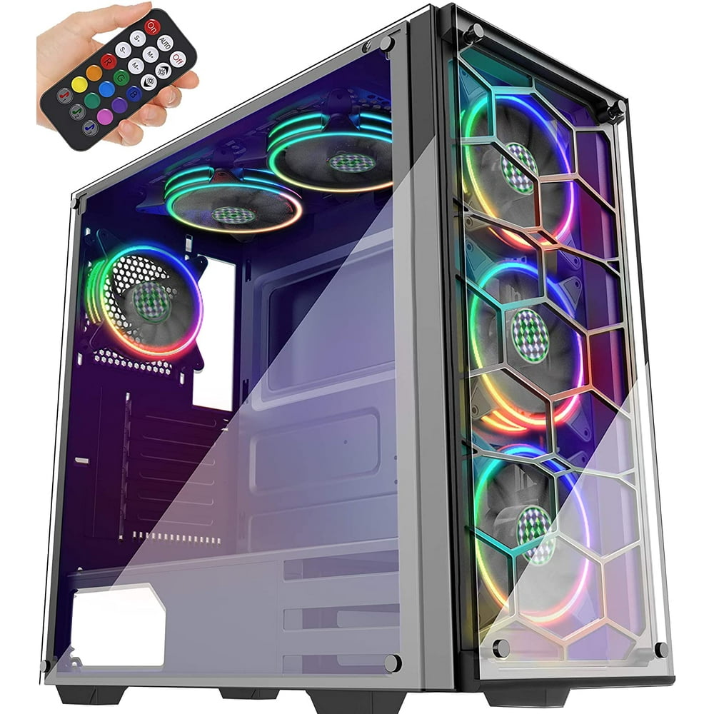 MUSETEX ATX Mid-Tower Chassis 6 ARGB Fans Pre-Installed USB3.0 with ...