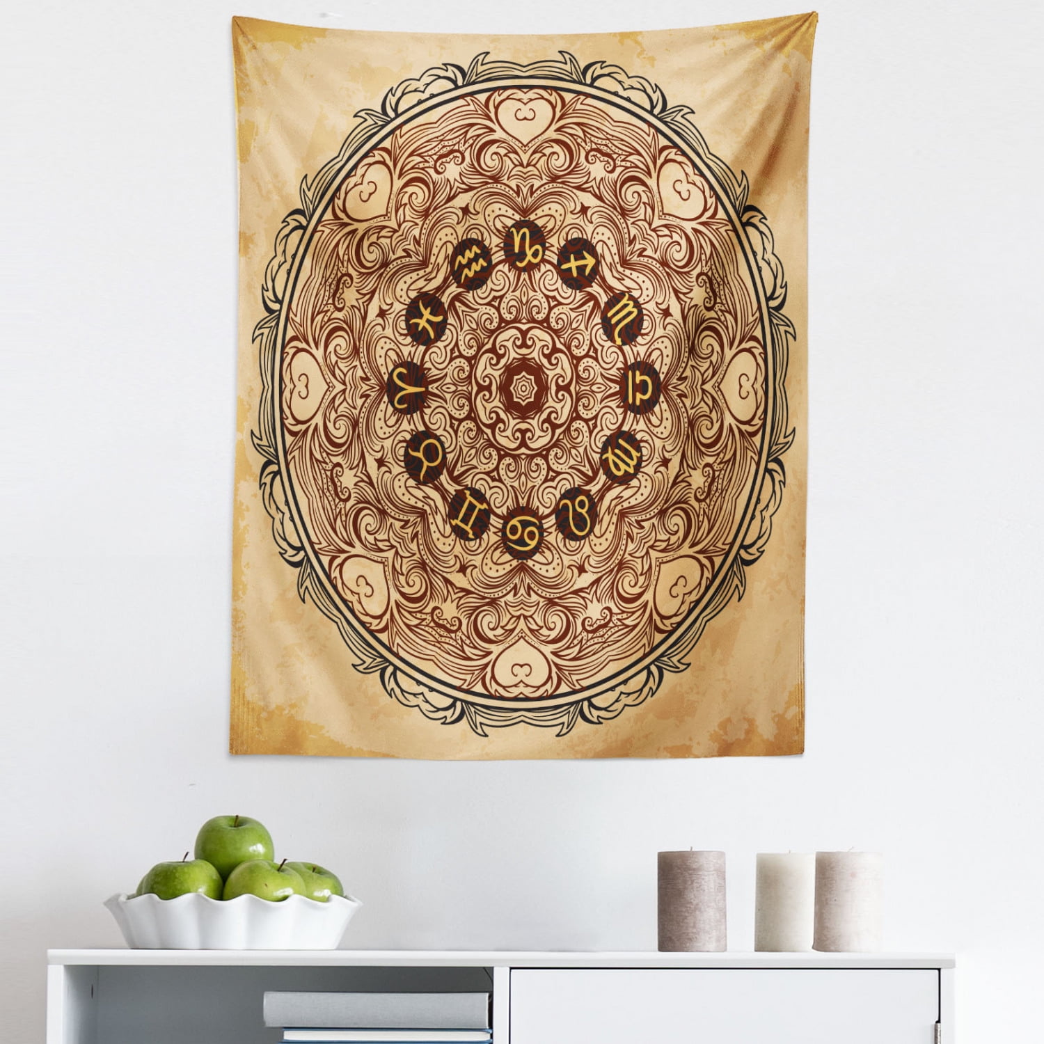 Tan Tapestry, Micro Cosmos Universe Eastern Lace Mandala Form with ...