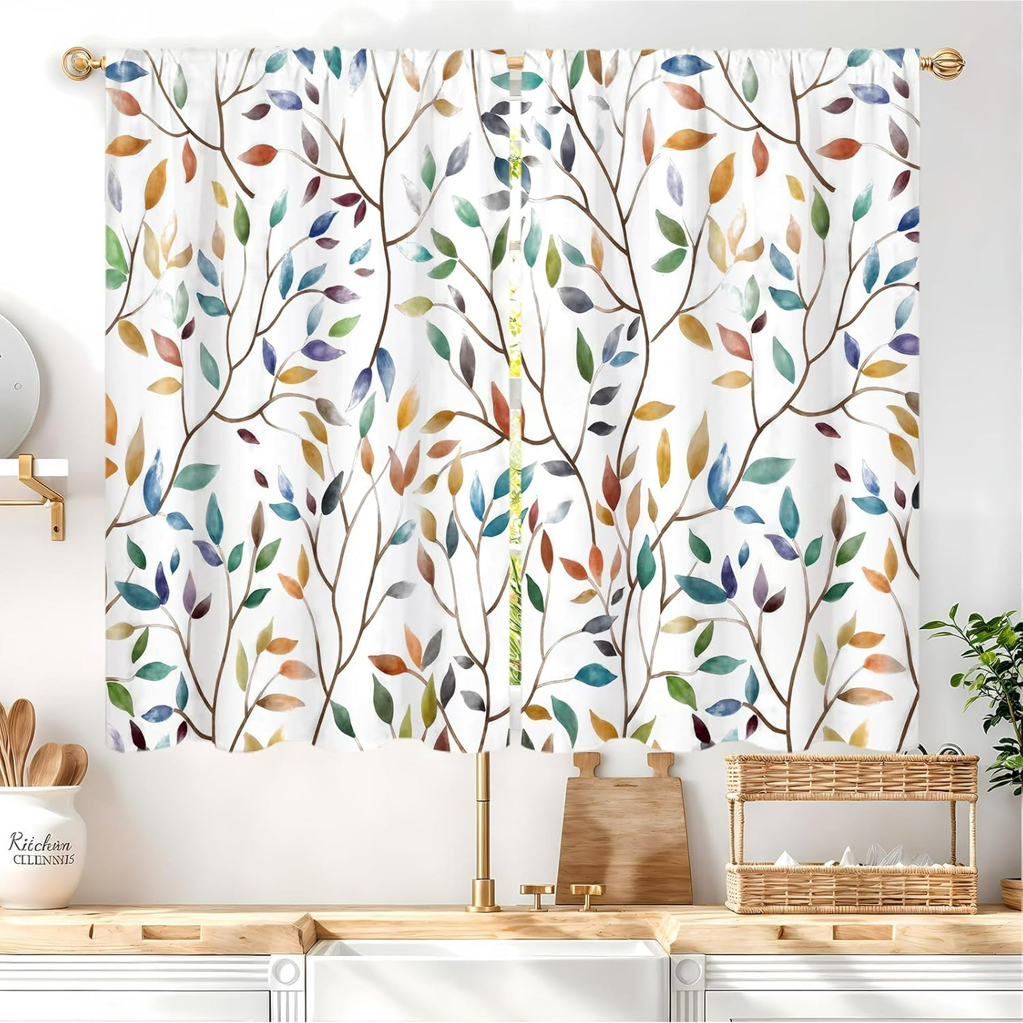 Click here for Lazjuk Boho Colorful Floral Leaf Kitchen Curtains... prices