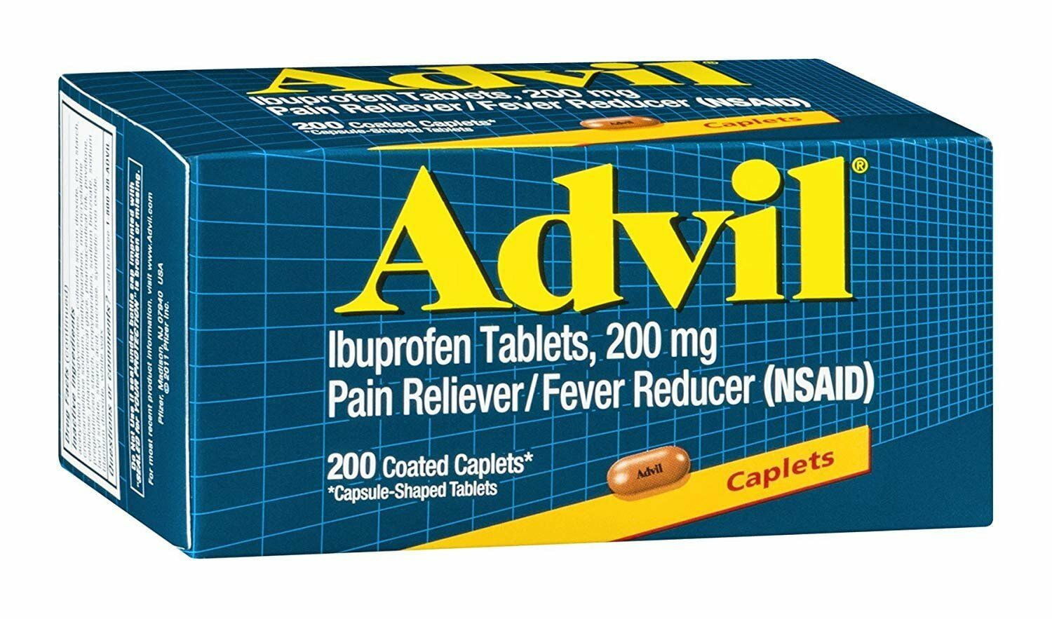 Buy Advil Ibuprofen 200mg Fast Pain Reliver & Fever Reducer, 200ct, 3 ...