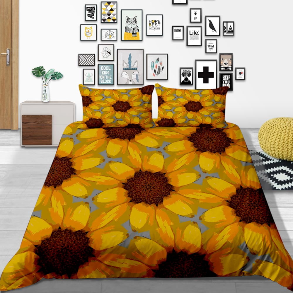 Wenjialing 3d Sunflowers Printing Duvet Cover Set Soft Bedding Set