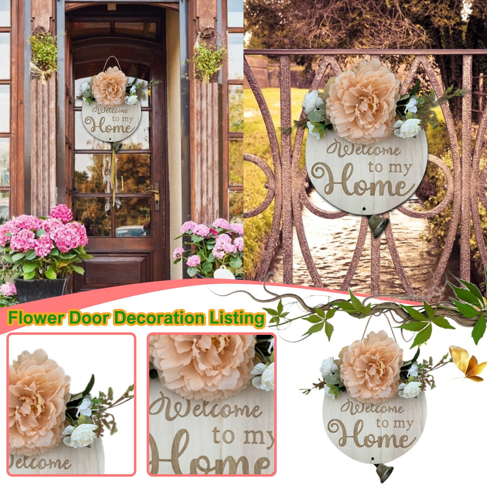 Welcome Sign Wood Flower Spring Door Sign Wedding Door Sign Welcome ...