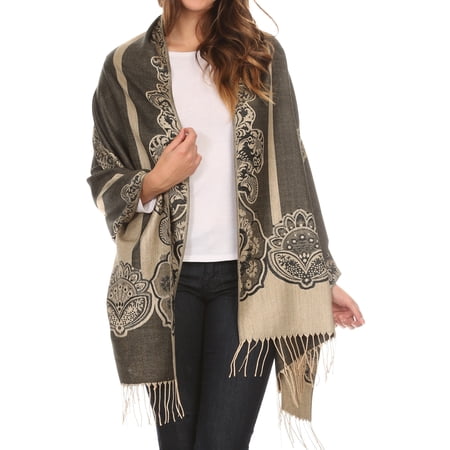 Sakkas Maela Long Extra Wide Traditional Patterned Fringe Pashmina ...
