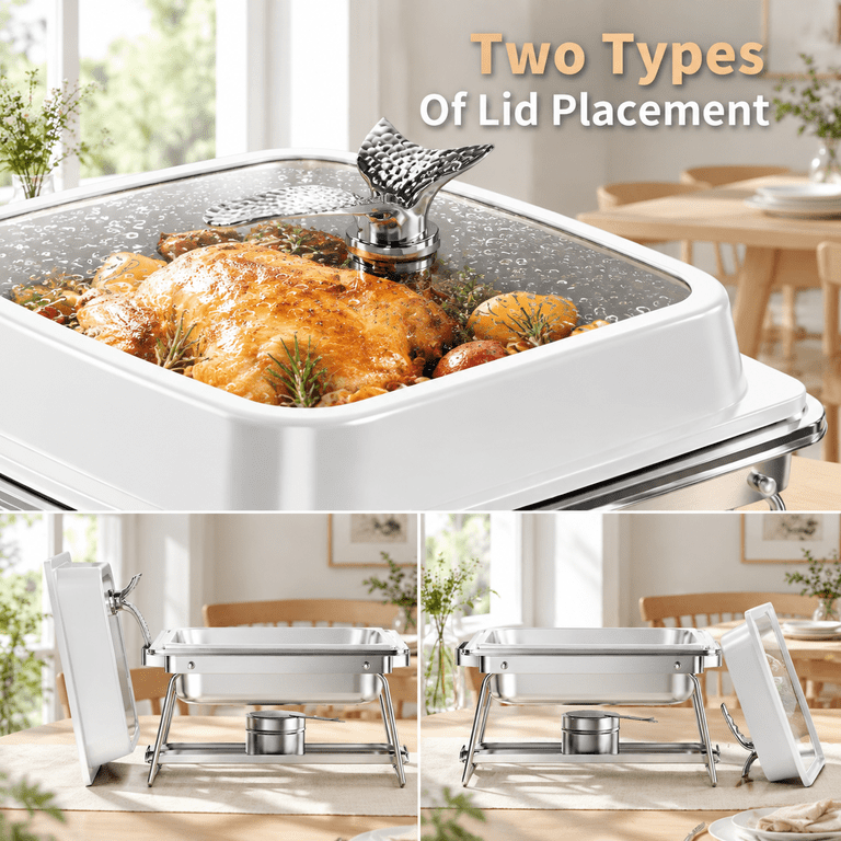 White 4 Pack 5qt Square Stainless Steel Chafing Dishes for Buffet Home ...
