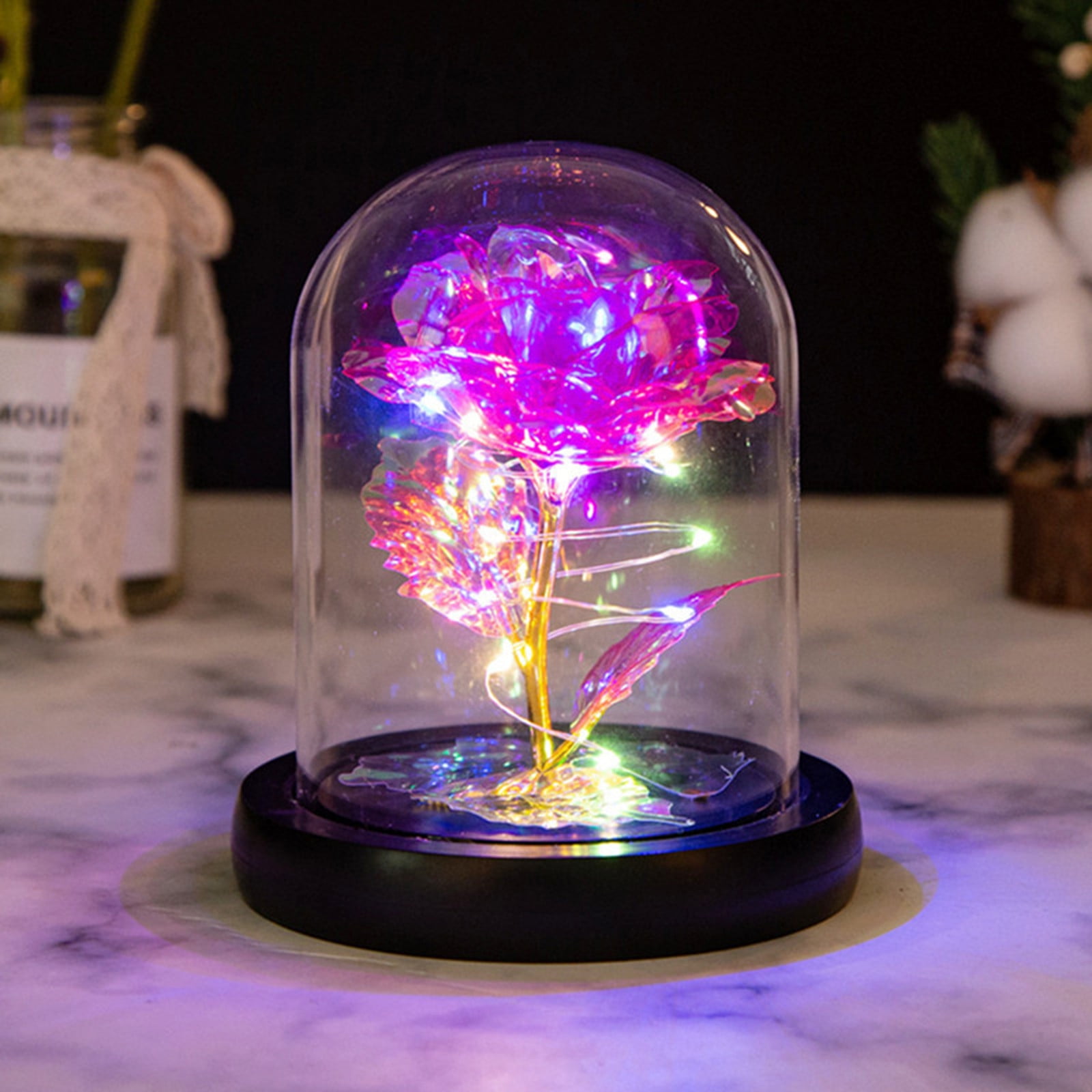 Corashan Room Decor,Artificial Rose Flowers Glass Rose LED Light Gift ...