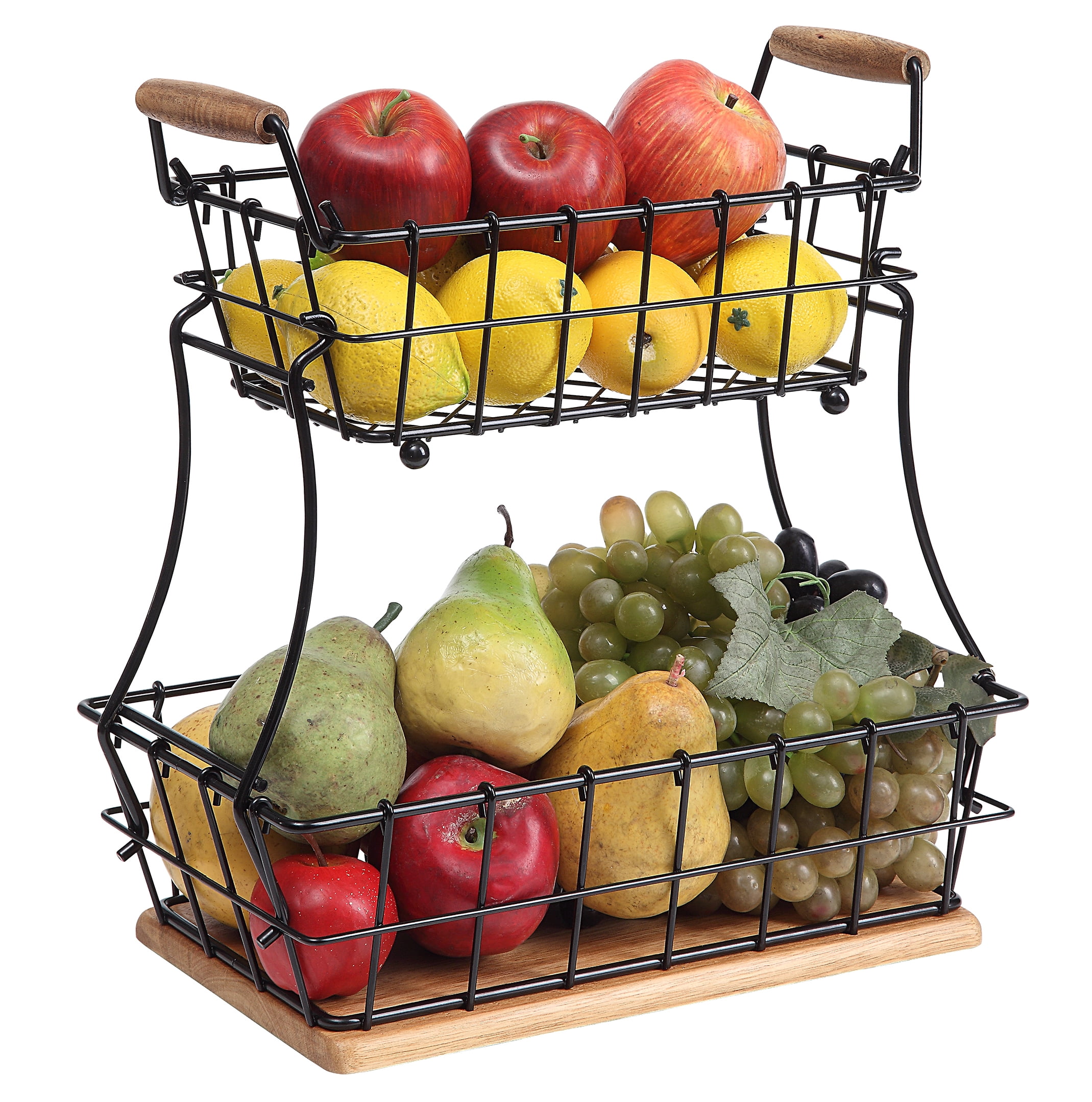 SunnyPoint 2-Tier Rectangle Countertop Fruit Basket (Black, Metal ...
